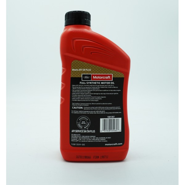 MOTORCRAFT FULL SYNTHETIC 5W20 1 X US QT XO5W20QFS by Motorcraft ...